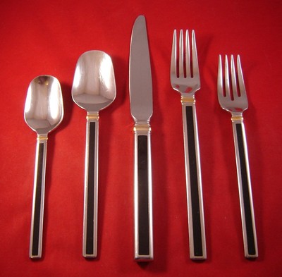 Oneida Midnight Black & Gold Stainless Flatware Choice - USA - FREE ...