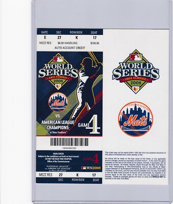Mets 2008 Phantom World Series Ticket Shea Stadium Game 4 Fall Classic ...
