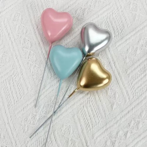 NEW BLUE, SILVER, GOLD, PINK HEART CAKE TOPPERS PICK A COLOUR 10 PER P ...