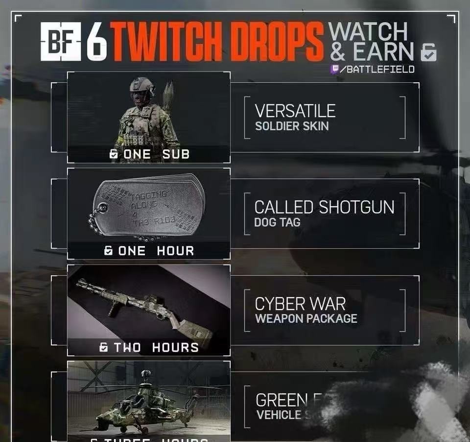 Battlefield 6 BF6 TWITCH DROPS - SOLDIER SKIN+ VEHICLE SKIN - ALL 7/7 AVAILABLE | eBay
