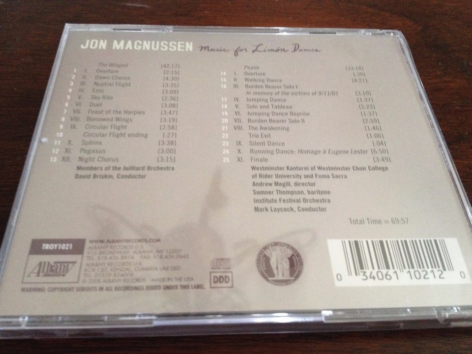 new/sealed CD: Music For Limon Dances, Jon Magnussen - 034061102120 ...
