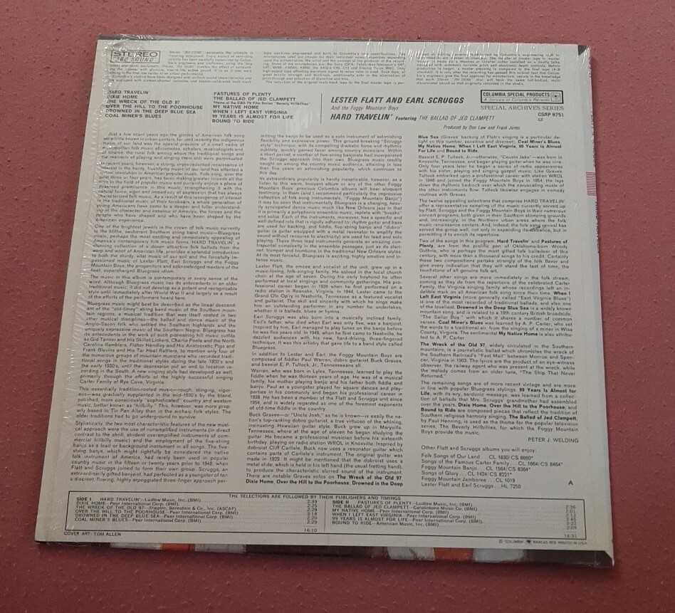 Lester Flatt & Earl Scruggs LP Hard Travelin' Columbia CSRP 8751 ex ...