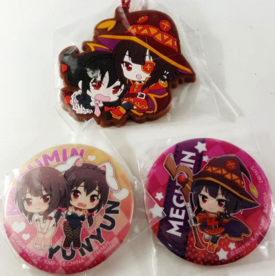 Konosuba Megumin Can Badge & Rubber Keychain set of 3 Bandai Capsule ...