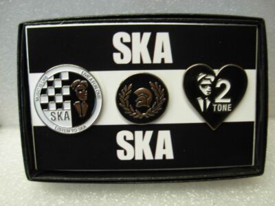Ska music pin badge set. Style 5. Presentation box. Gift. Two Tone. Mod ...