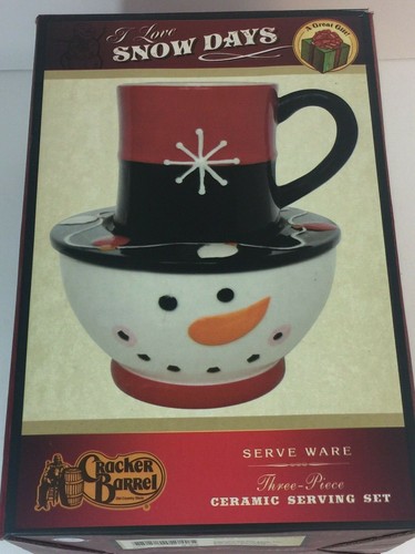 Cracker Barrel Snow Days 3 Pc Snowman Serve Ware Cup Plate Bowl ...