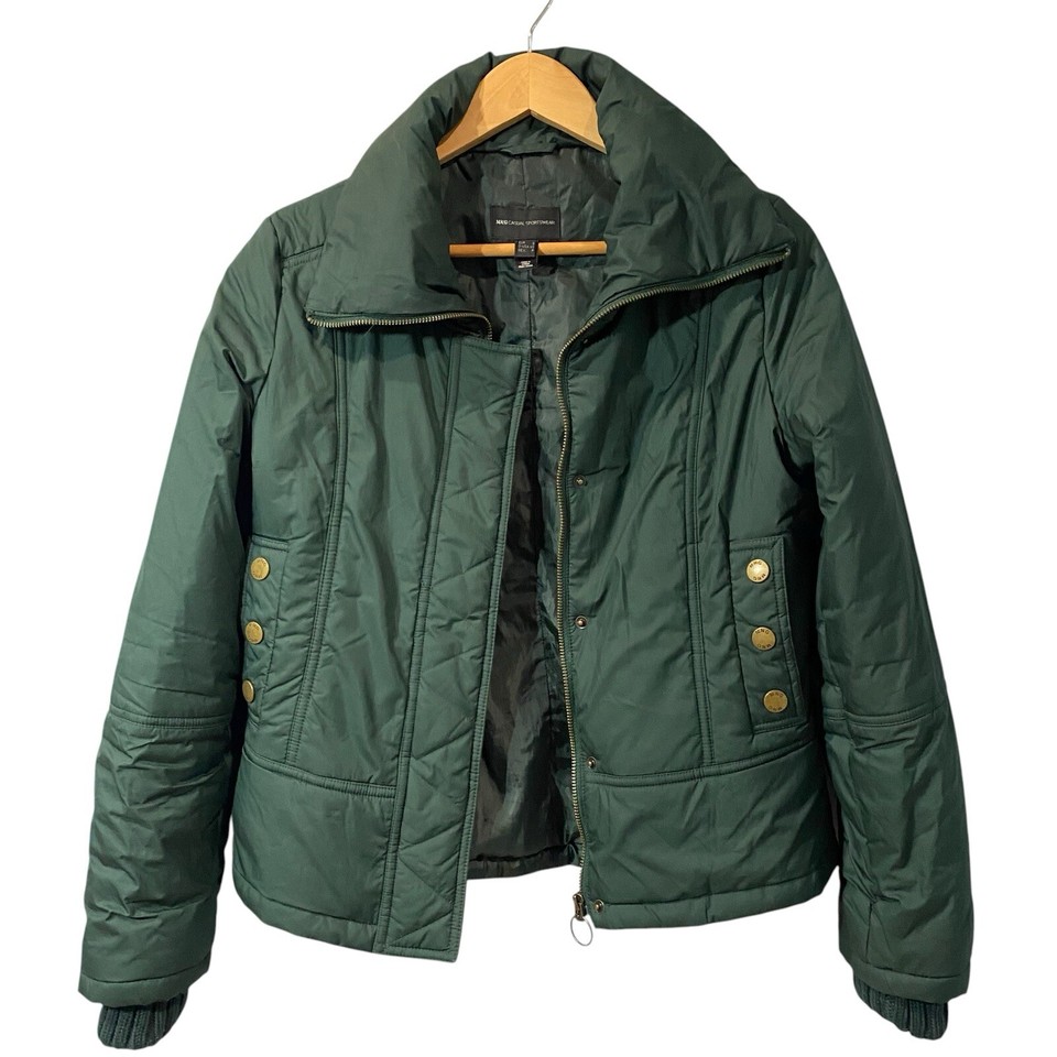 Mango Casual Sportswear Green Quilted Full Zip Outdoor Winter Puffer ...