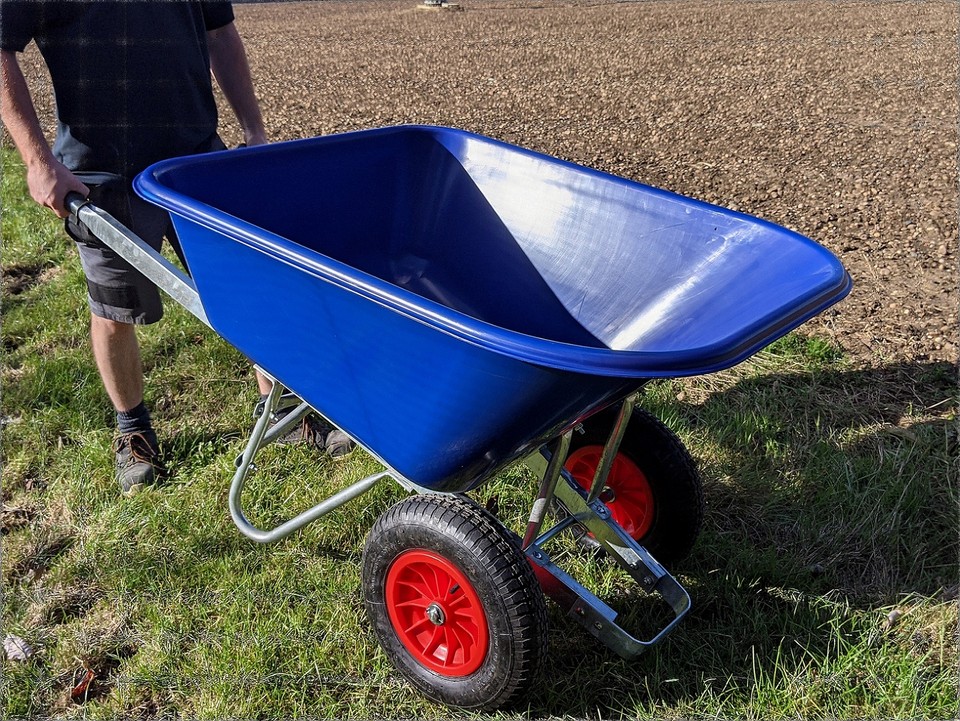 200L WHEELBARROW Stable Garden Twin Wheel Barrow Large 200 Litre Blue ...