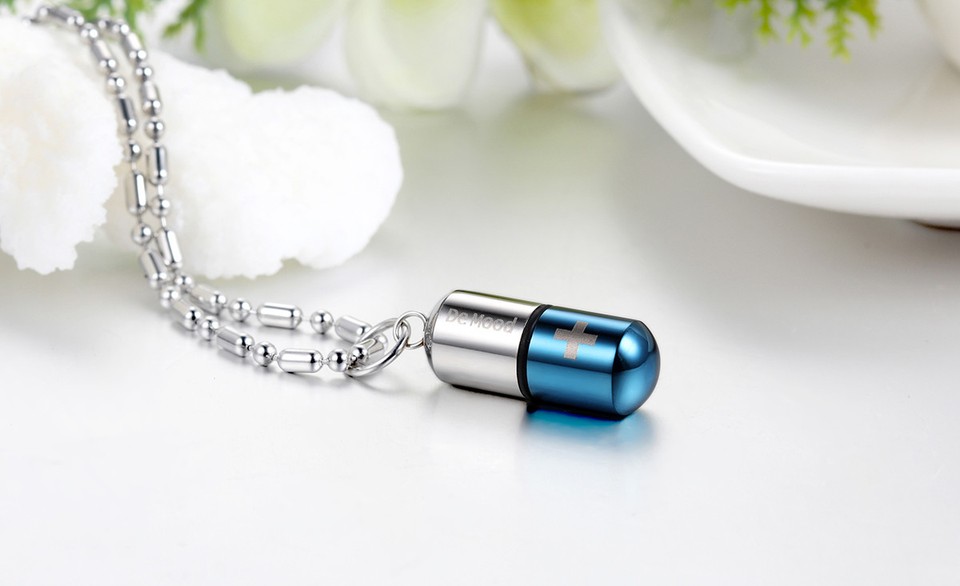 Mens Stainless Steel Openable Capsule Medicine Pill Cross Pendant ...