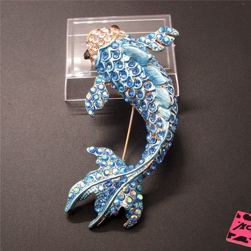 Bling Cute Blue Goldfish Fish Crystal Fashion Women Charm Brooch Pin ...