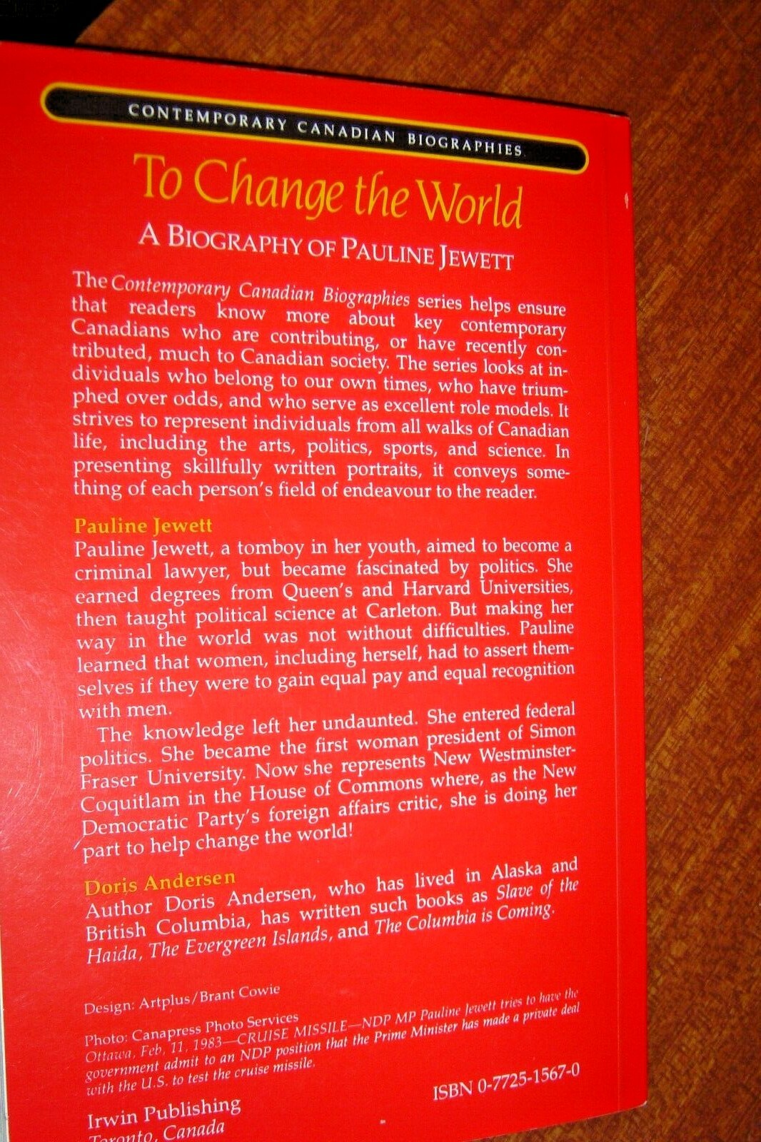TO CHANGE THE WORLD; BIOGRAPHY OF PAULINE JEWETT by DORIS ANDERSEN ...
