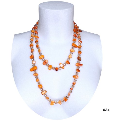 Orange Collier Nacre Cristal Pierres Fil Long Femme 110cm M/31 | eBay