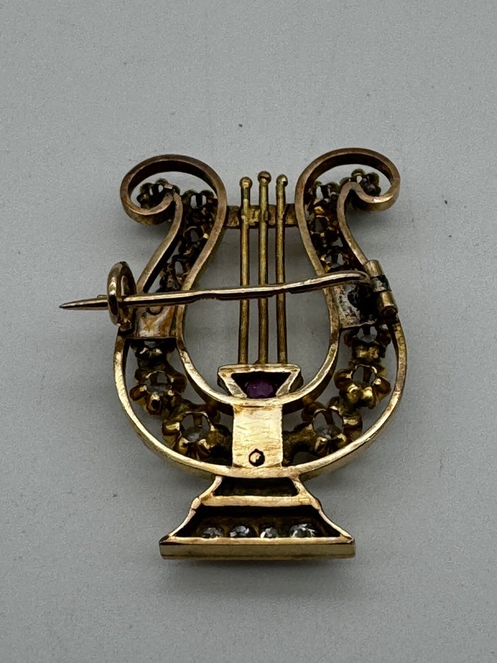 Antique 14K Gold & Diamond Lyre Harp Pin Brooch | eBay