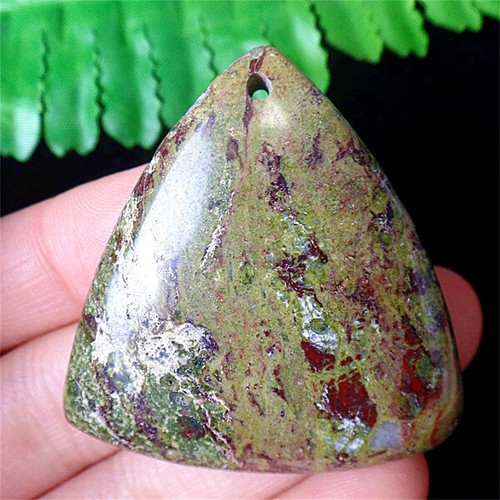 46x45x7mm Natural Green and Red Dragon Blood Stone Triangle Pendant ...
