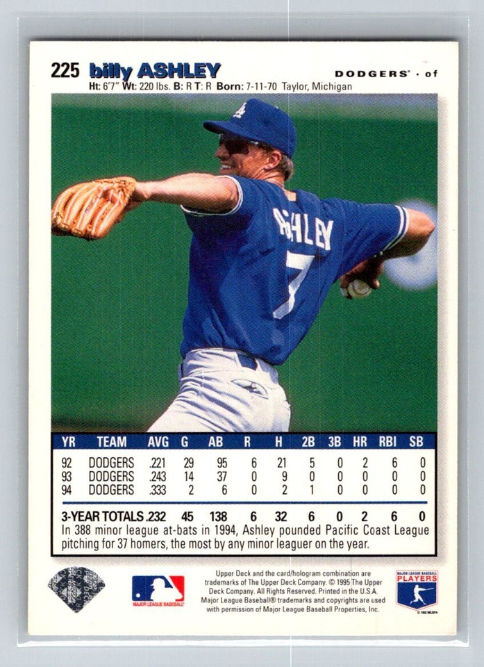 1995 Collector's Choice Silver Signature #225 Billy Ashley Los Angeles ...