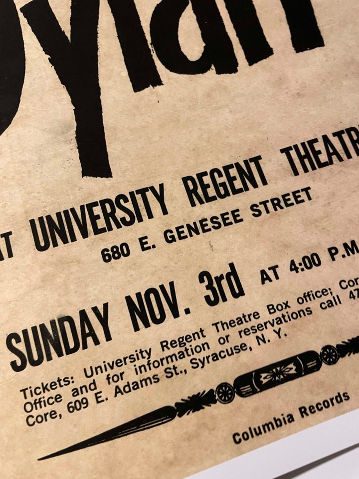 Bob Dylan Concert Poster Syracuse New York 1963 2nd printing University ...