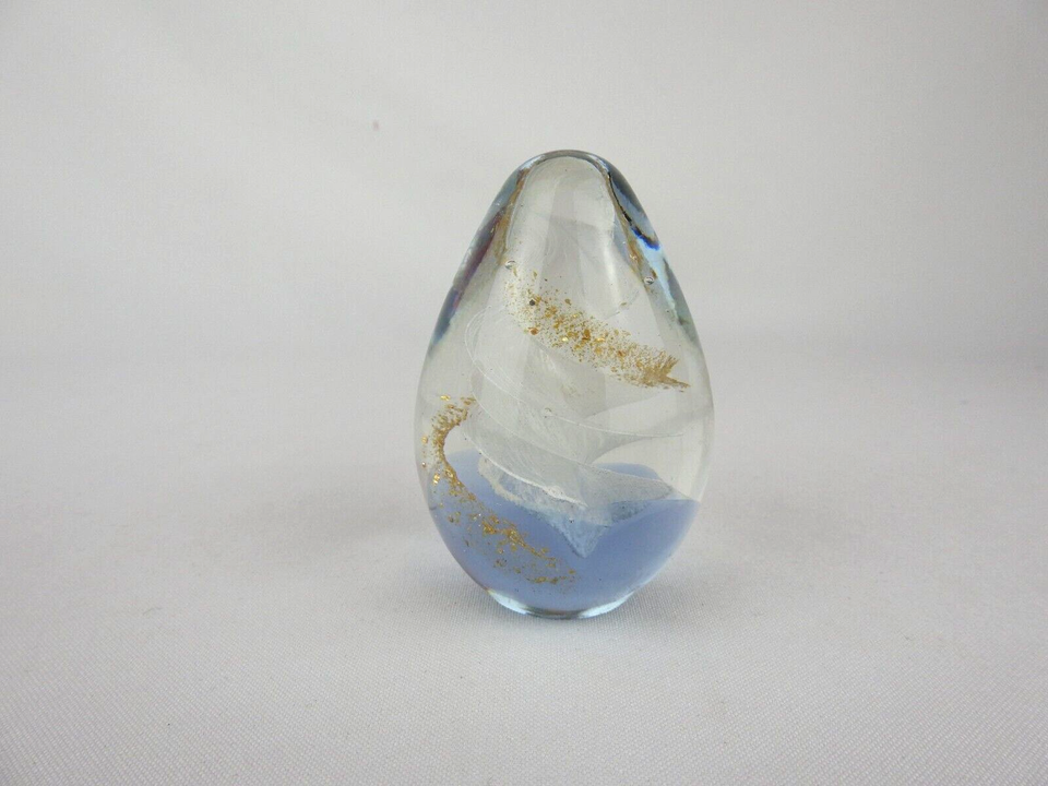 ⭐ Vintage Glass Paperweight Lilac Egg Oval Shape White Spiral gold Dust ...