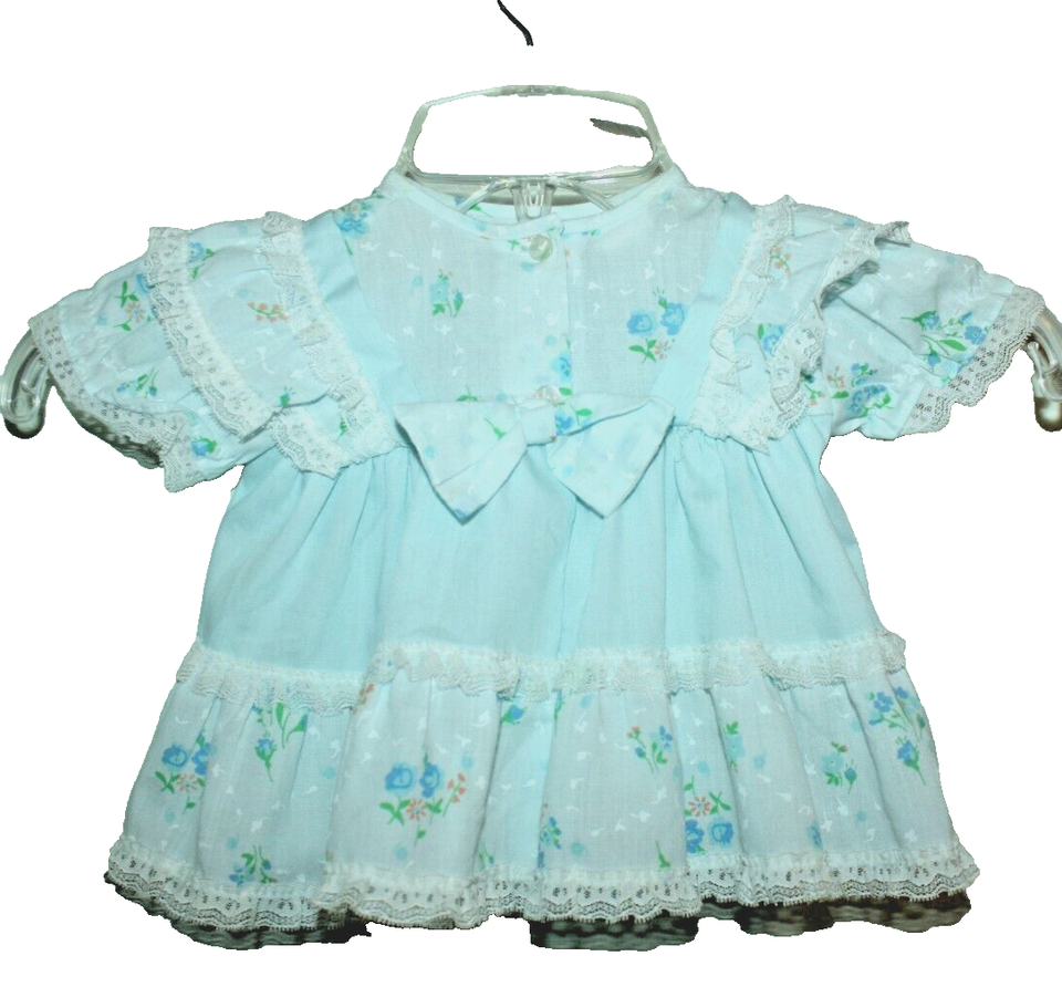 Vintage Mini World Baby Girl Dress Ruffles Lace Blue Floral White 3 /6 ...