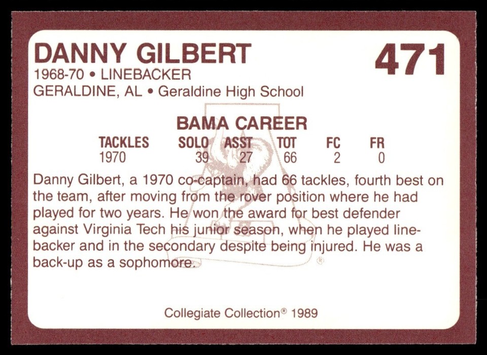 1989 Collegiate Collection Danny Gilbert Alabama Crimson Tide #471 | eBay