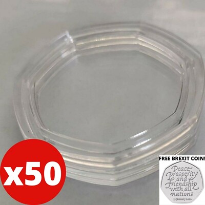 50X HEPTAGON 50P COIN CAPSULES 7 SIDED INCLUDING 1 FREE BREXIT COIN ...