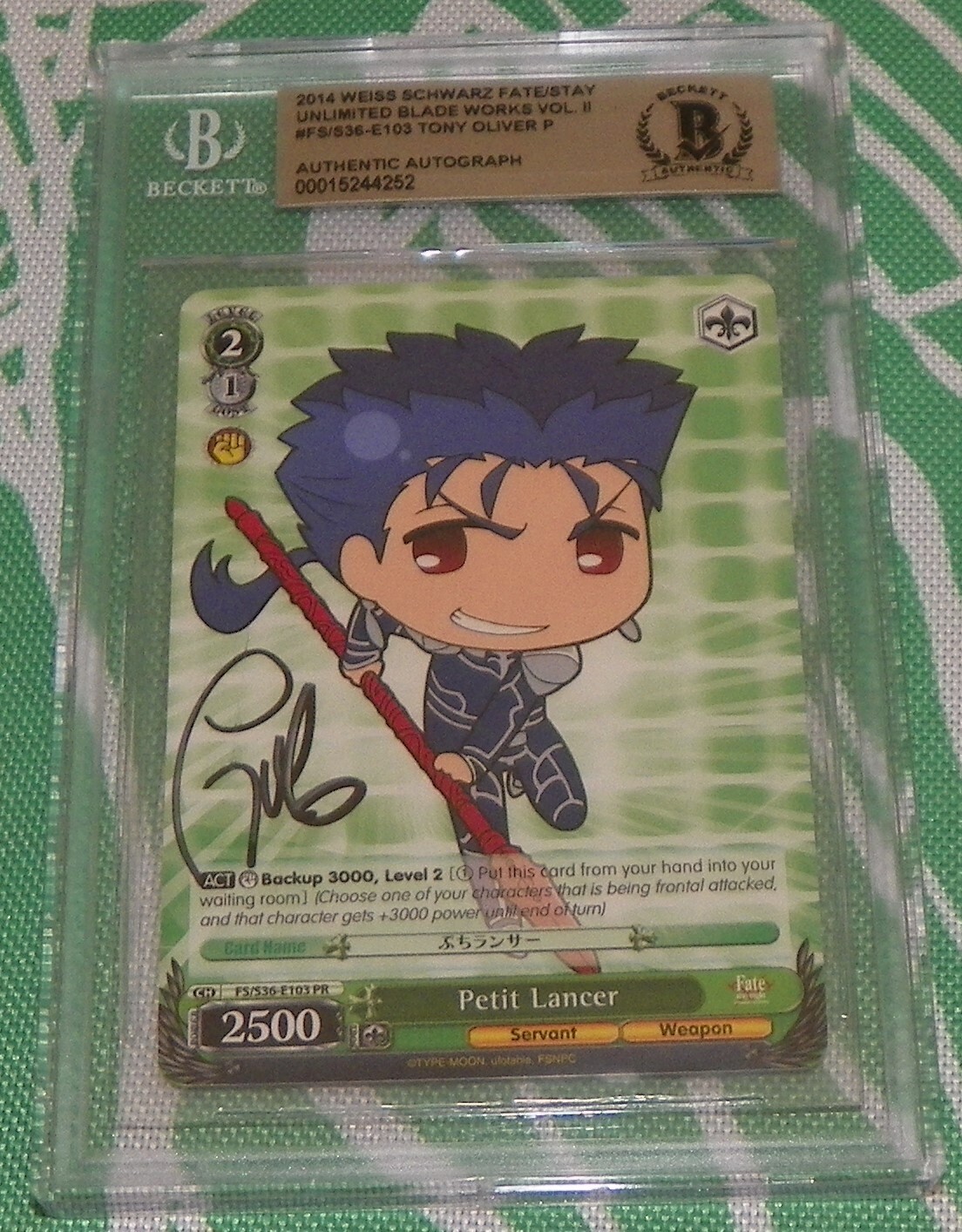 Tony Oliver Weiss Schwarz Fate/stay Night Lancer Signed Chibi Card Auto ...