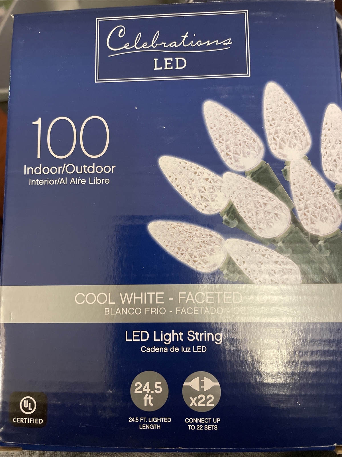 Celebrations LED C6 Cool White 100 Count String Christmas Lights 24.5 ...