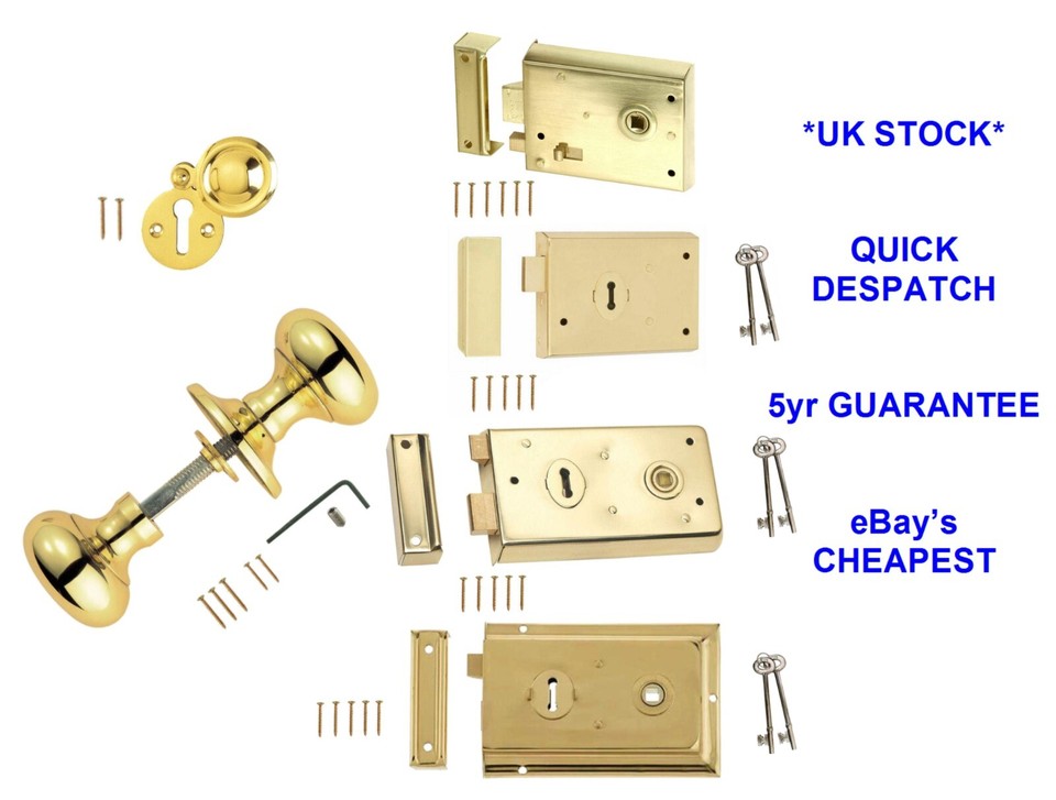 Polished Brass Victorian Rim Sash locks, Latches, Deadlocks & Knob Set Door Lock | eBay UK