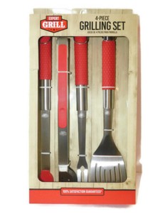 NEW Expert Grill 4-Piece Grilling Set Red Stainless Steel | eBay