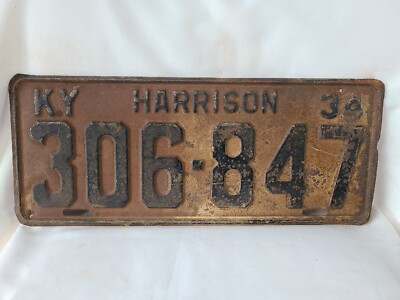 Vintage 1934 Kentucky Harrison County 306 847 License Plate 05423 | eBay