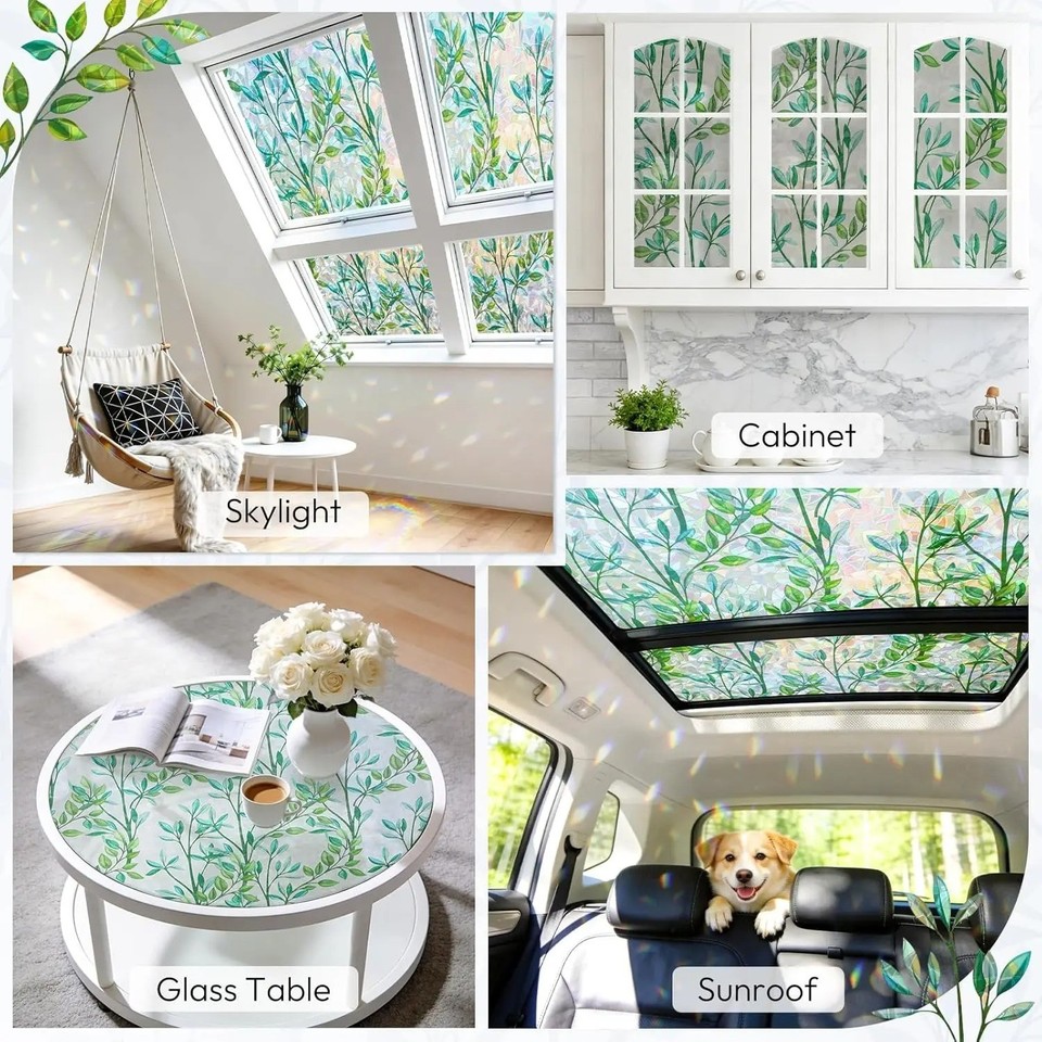 Green Leaves Window Privacy Film Frosted Glass Sticker Decorative ...