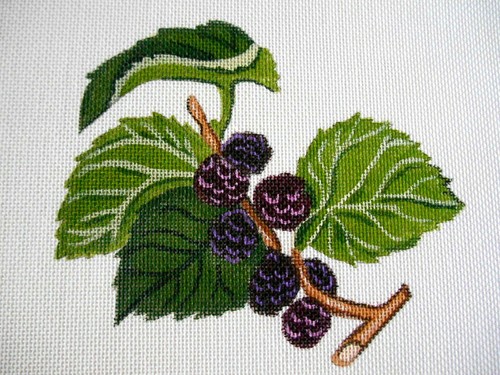 LANI Hand Painted Needlepoint Canvas Branch BLACKBERRIES Fruit 12 x 12 ...