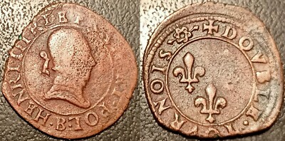 Henri III - Double tournois undated (1579) B, Rouen with laces ! CGKL ...