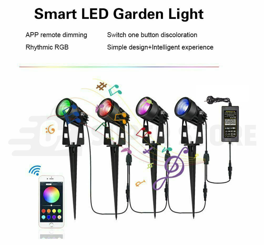 Smart Garden Light Kit RGB Bluetooth (4-PACK 12W Per Light) 48W Black ...