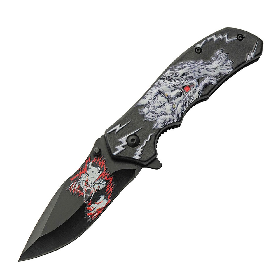 White Werewolf HUNTER WOLF Spring Assisted Folding KNIFE - Rite Edge ...