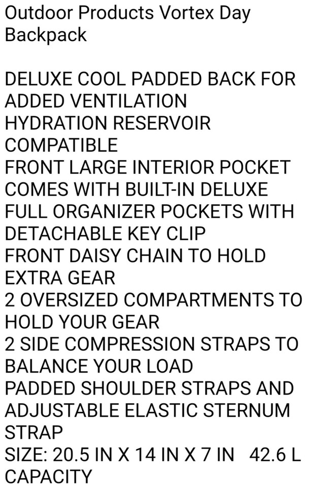 Outdoor Products Vortex 8.0 Black White Backpack School Travel Hiking ...