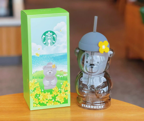2024 Starbucks Glass Straw Cup Korea Grey Bearista Flower Hat Bears ...