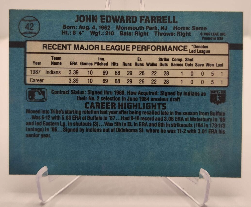 1988 DONRUSS Baseball #42 John Farrell Cleveland INDIANS baseball card ...