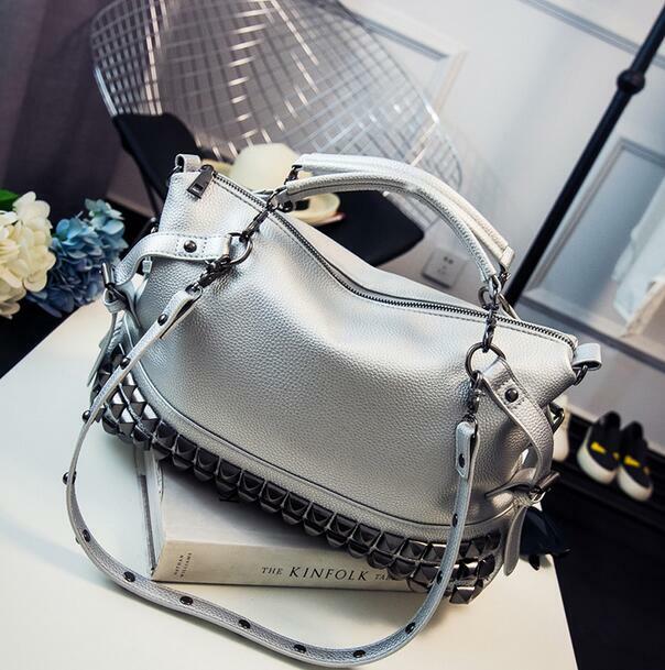 Punk Womens Rivets Studded Shoulder Bag Pu Leather Motocycle Big ...