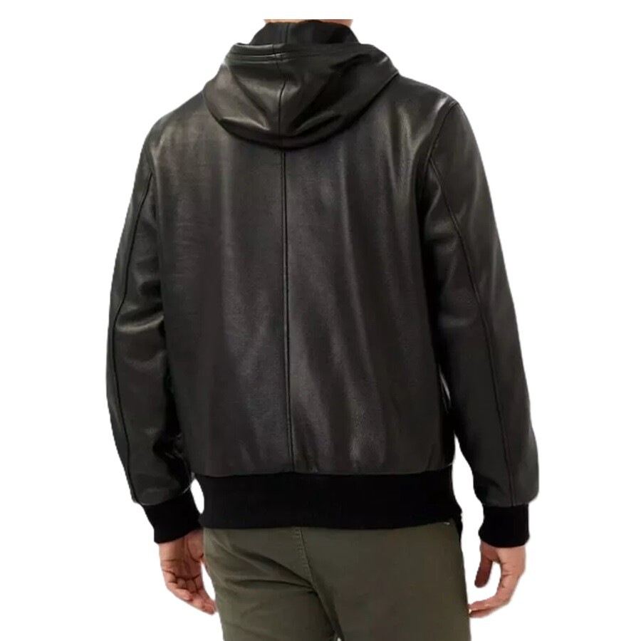 Men's Black Leather Hoodie Jacket Genuine Lambskin Leather Bomber Biker ...