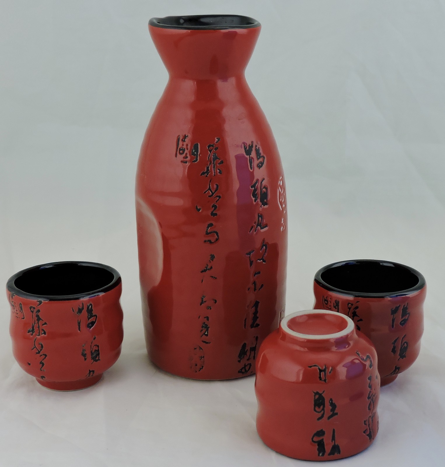 Japanese Ceramic Chinese Calligraphy Red Wine Sake Set Flask Carafe ...