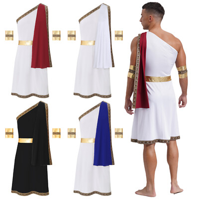 Mens Ancient Greek Toga Costume Sleeveless Roman Robe Dress Carnival ...