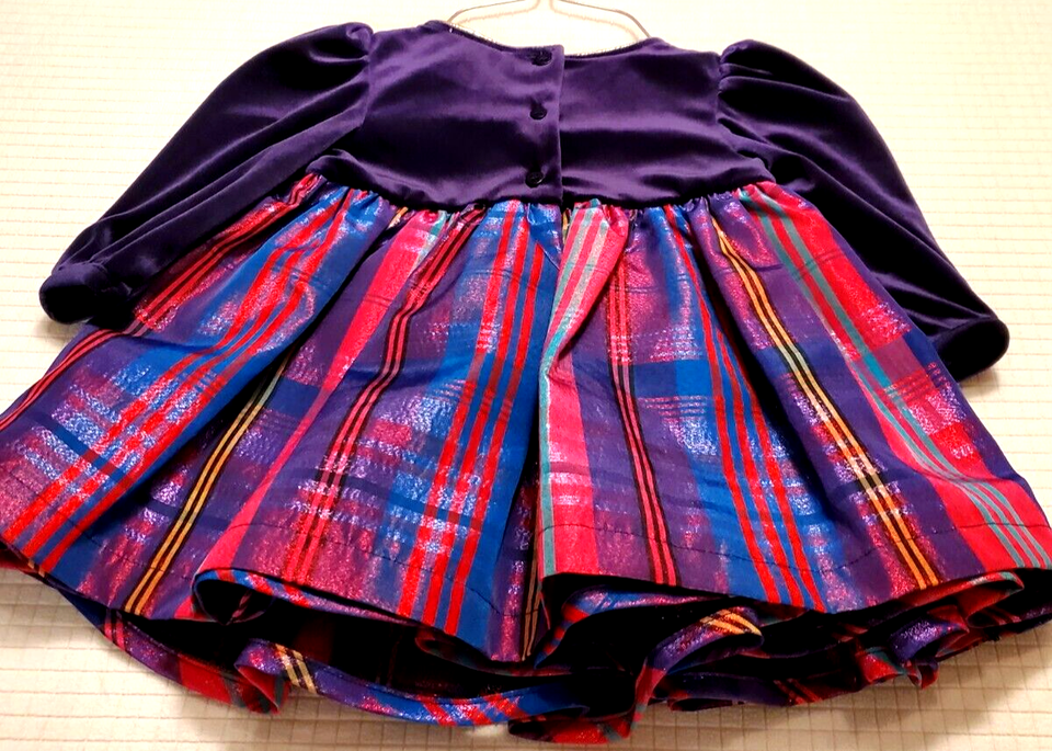 Rose Cottage Baby Girl's Sz 12M Dress Blue Velvet Top red Plaid Skirt ...