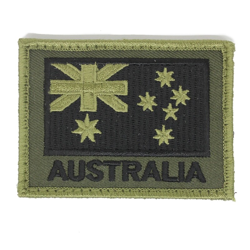 Australian Flag Patch Black on an Olive with "Hook and Loop" back by ...