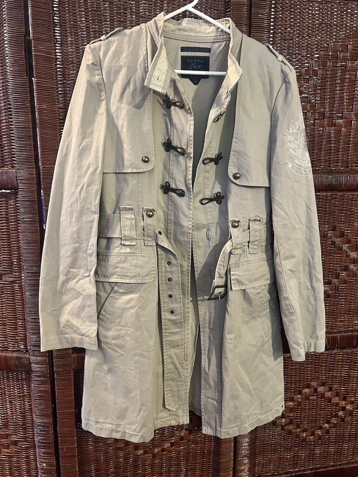 vtg womens alpha industries military style lux trench coat with buckle ...