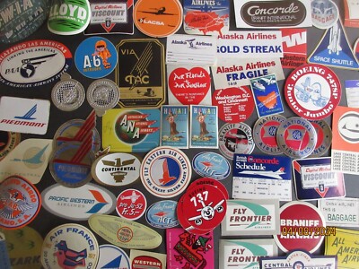 LOT OF 100 VINTAGE AIRLINE BAGGAGE LUGGAGE STICKERS, DECALS, HAWAIIAN ...