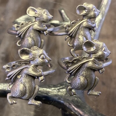 (4) Vintage Pewter Mouse Cheese Sack Napkin Rings Holders Lot CD Mice ...