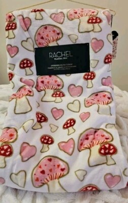 Rachel Roy Mushroom Valentine Plush Oversize Throw Blanket Hearts Pink ...