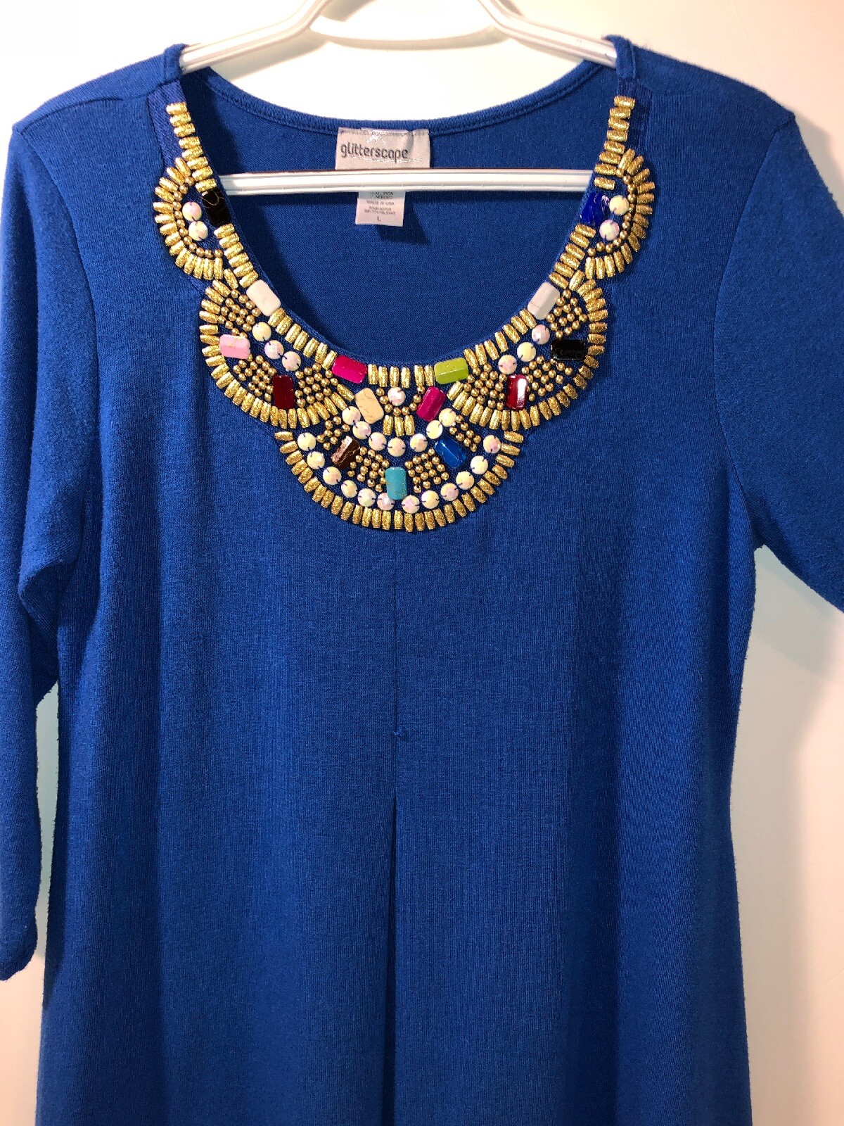 GLITTERSCAPE DRESSY Royal Blue KNIT TUNIC TOP SZ L SWEATER SHIRT/W ...