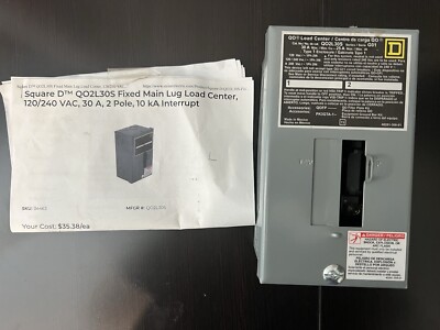 Square D QO2L30S Fixed Main Lug Load Center, 120/240 VAC, 30 A, 2 Pole ...
