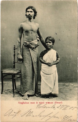 PC CEYLON SRI LANKA ETHNIC TYPES SHINGHALESE MAN AND DWARF TAMIL WOMAN ...