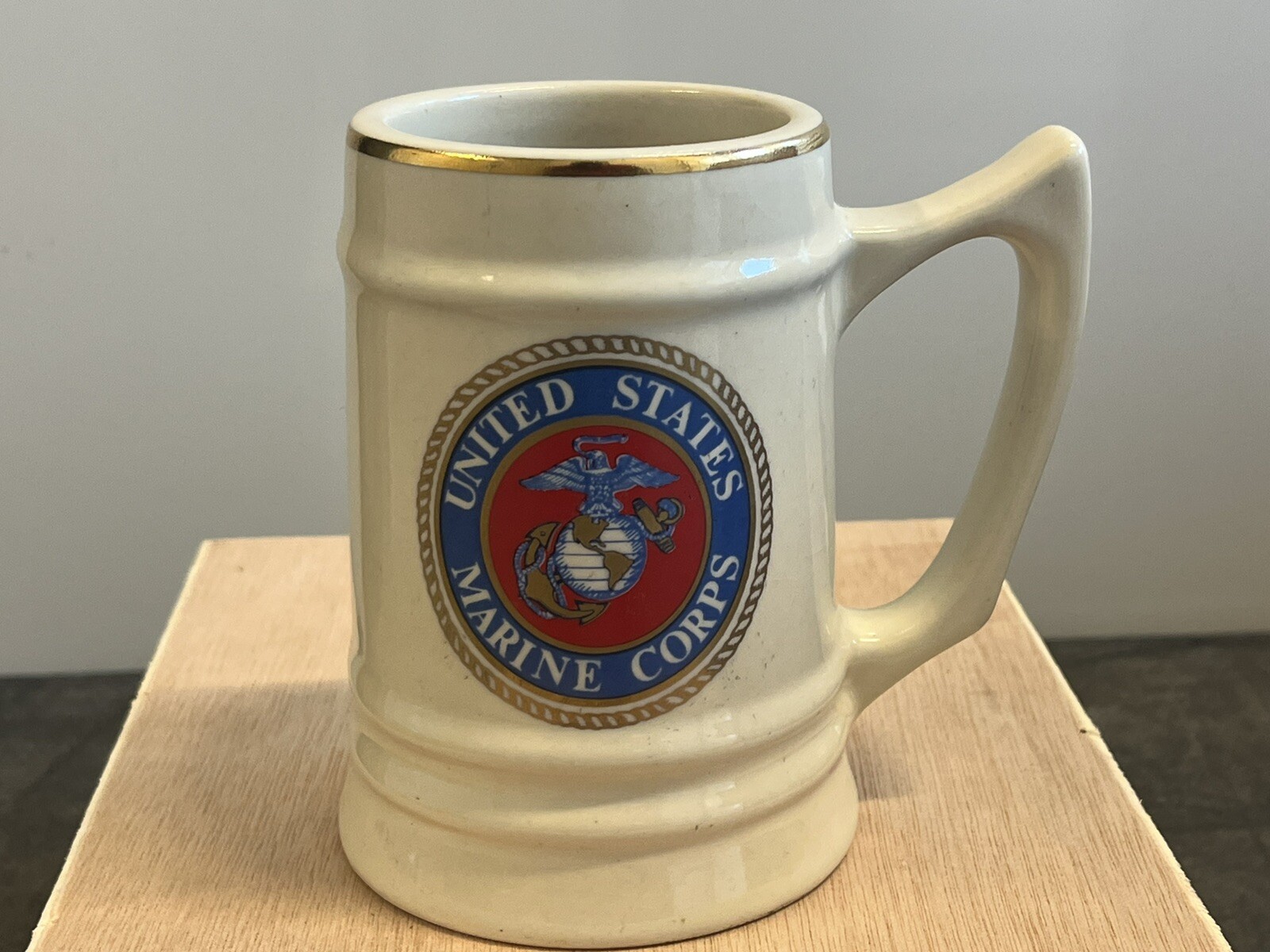 Vintage United States Marine Corps Large Gold Rim Ceramic Beer Stein ...